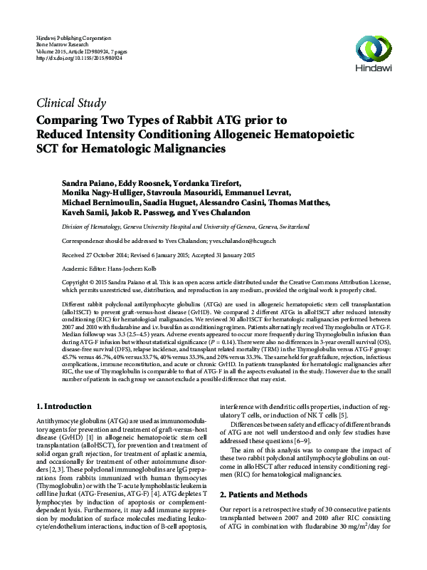 (PDF) Comparing Two Types of Rabbit ATG prior to Reduced Intensity ...
