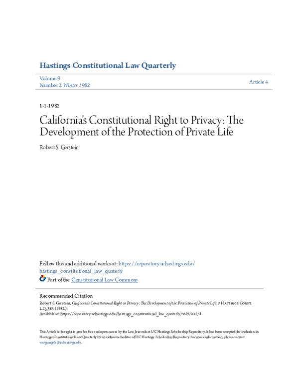 (PDF) California's Constitutional Right to Privacy: The Development of ...