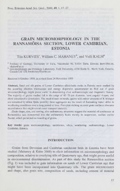 (PDF) Grain Micromorphology in the Rannamõisa Section, Lower Cambrian ...