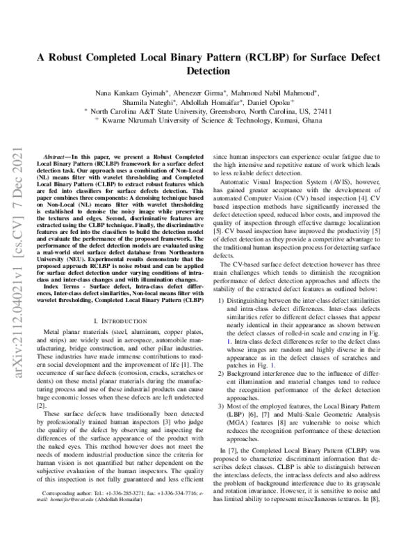 (PDF) A Robust Completed Local Binary Pattern (RCLBP) for Surface Defect Detection | abenezer ...