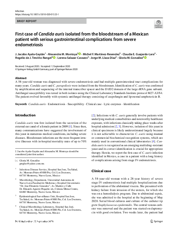 (PDF) First case of Candida auris isolated from the bloodstream of a ...