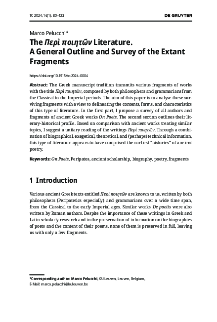 (PDF) The Περὶ ποιητῶν Literature. A General Outline and Survey of the ...
