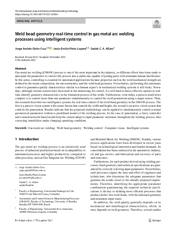(PDF) Weld bead geometry real-time control in gas metal arc welding processes using intelligent ...