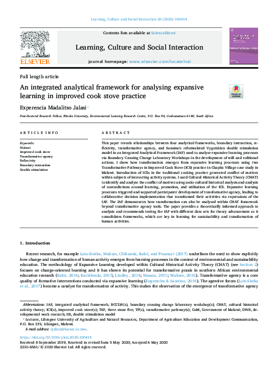 (PDF) An integrated analytical framework for analysing expansive learning in improved cook stove ...