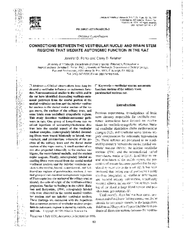 (PDF) Connections Between the Vestibular Nuclei and Brain Stem Regions ...