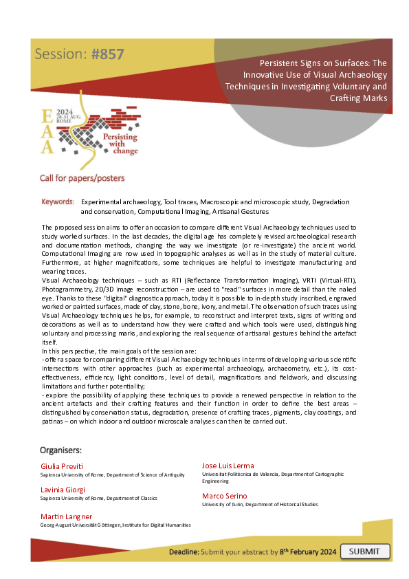 (PDF) EAA 2024 Session Visual Archaeology techniques in investigating voluntary and crafting marks
