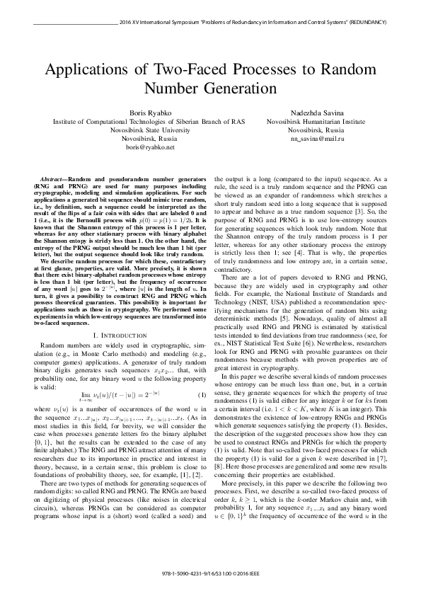 (PDF) Applications of two-faced processes to random number generation