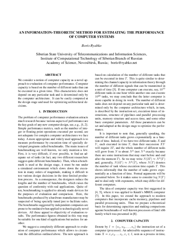(PDF) An information-theoretic method for estimating the performance of computer systems