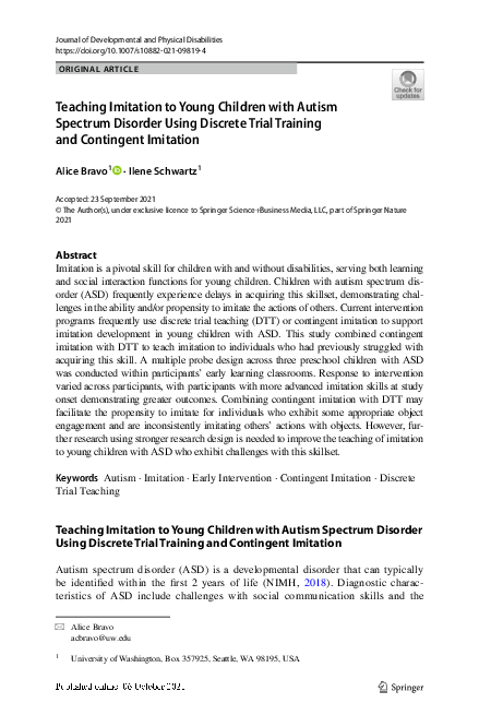 (PDF) Teaching Imitation to Young Children with Autism Spectrum ...