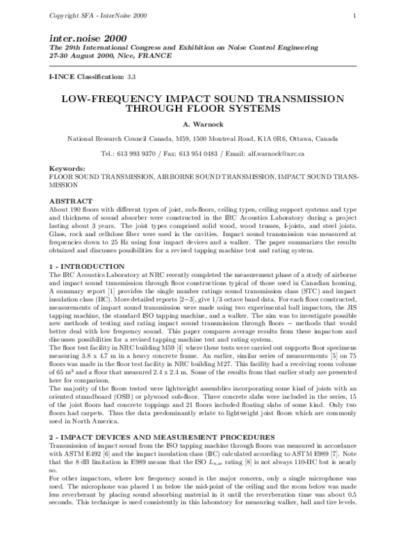 (PDF) Low-frequency impact sound transmission through floor systems