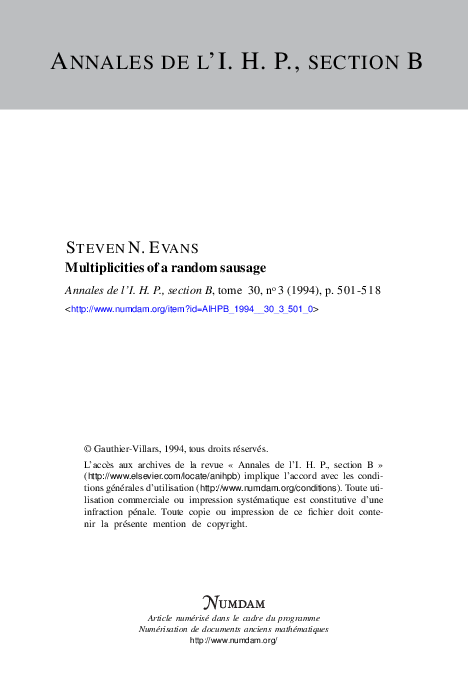 (PDF) Multiplicities of a random sausage