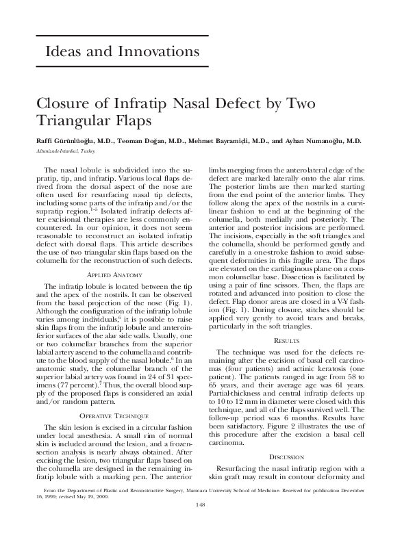 (PDF) Closure of Infratip Nasal Defect by Two Triangular Flaps