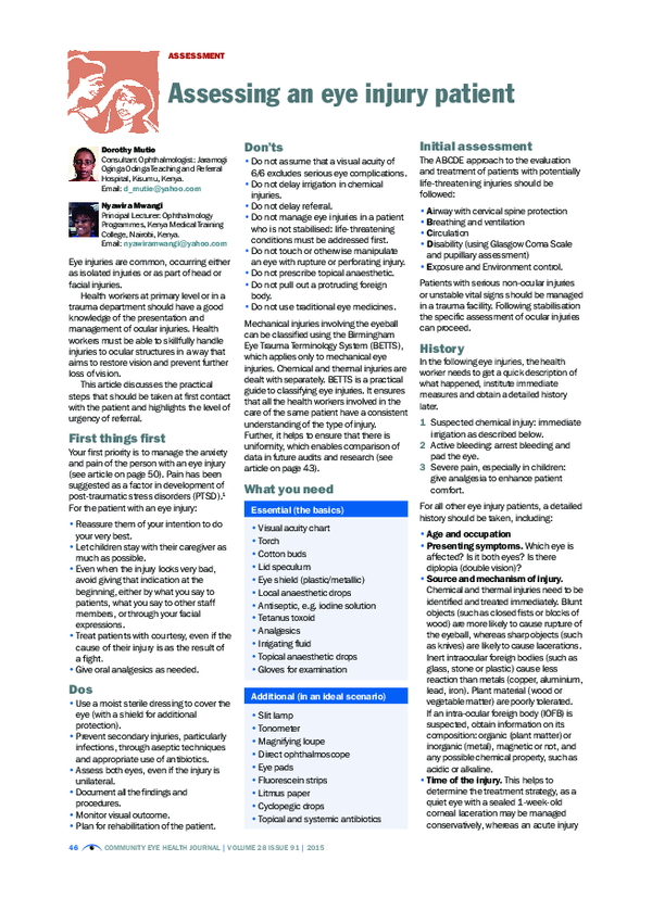 (PDF) Assessing an eye injury patient
