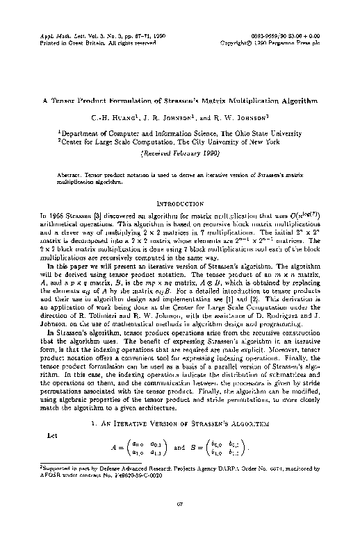Pdf Iterative Strassens Algorithm Via Tensor Product Notation