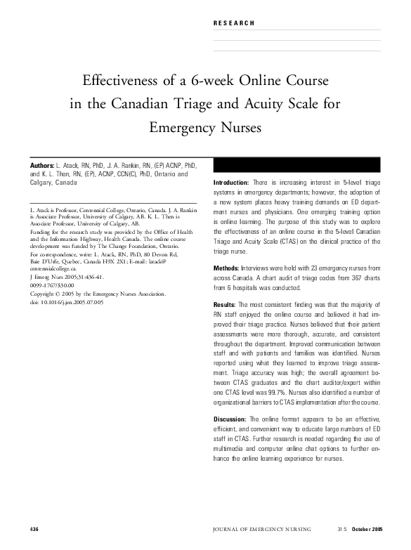 (PDF) Effectiveness of a 6-week Online Course in the Canadian Triage ...