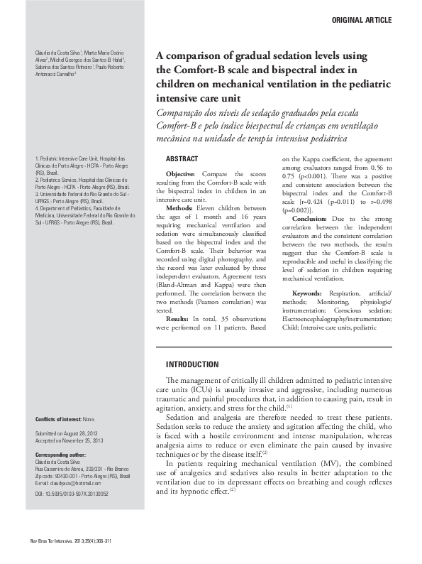 (PDF) A comparison of gradual sedation levels using the Comfort-B scale ...