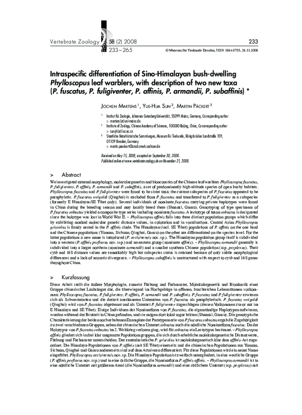 (PDF) Intraspecific differentiation of Sino-Himalayan bush-dwelling ...