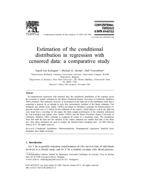 Pdf Estimation Of The Conditional Distribution In Regression With Censored Data A Comparative