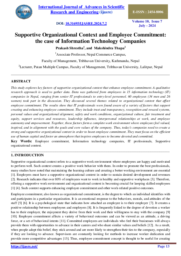 (PDF) Supportive Organizational Context and Employee Commitment: the ...