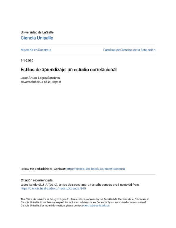 (PDF) Estilos de aprendizaje : un estudio correlacional