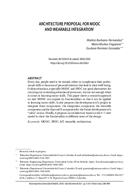 (PDF) Architecture proposal for MOOC and wearable integration