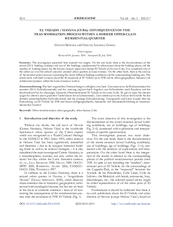 (PDF) El Vedado / Havana (Cuba): consequences of the transformation ...