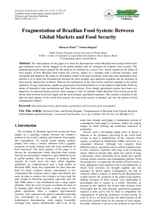 (PDF) Fragmentation of Brazilian Food System: Between Global Markets ...