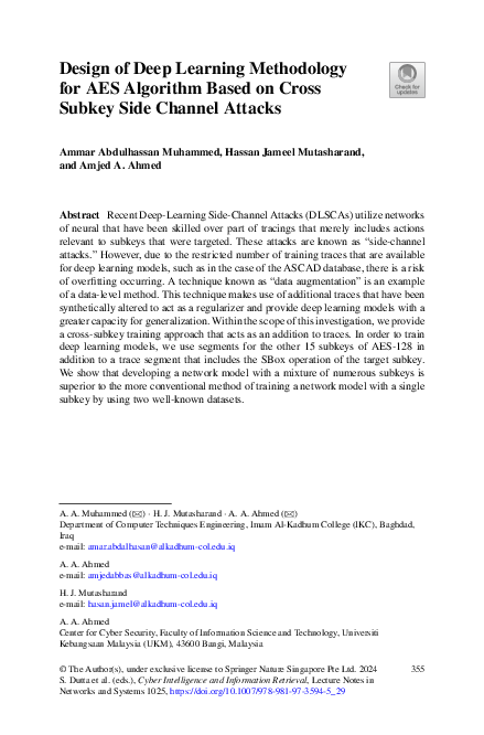 (PDF) Design of Deep Learning Methodology for AES Algorithm Based on Cross Subkey Side Channel ...
