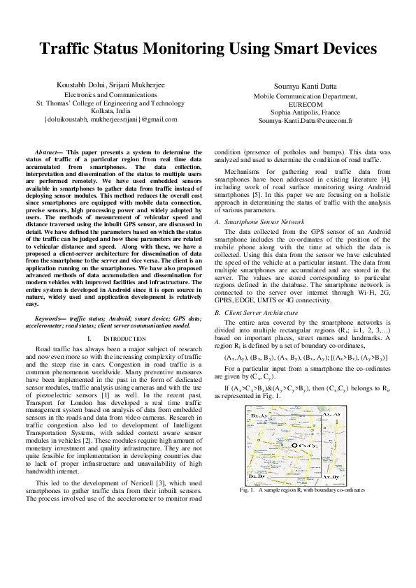 (PDF) Traffic status monitoring using smart devices