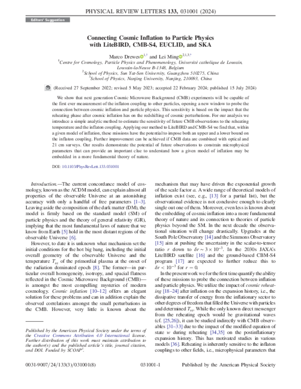 (PDF) Connecting Cosmic Inflation to Particle Physics with LiteBIRD ...
