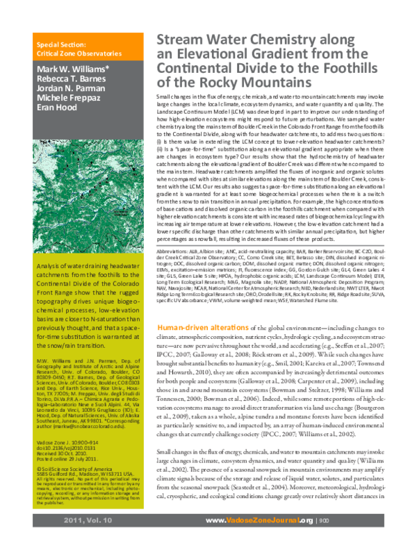 (PDF) Special Section: Critical Zone Observatories