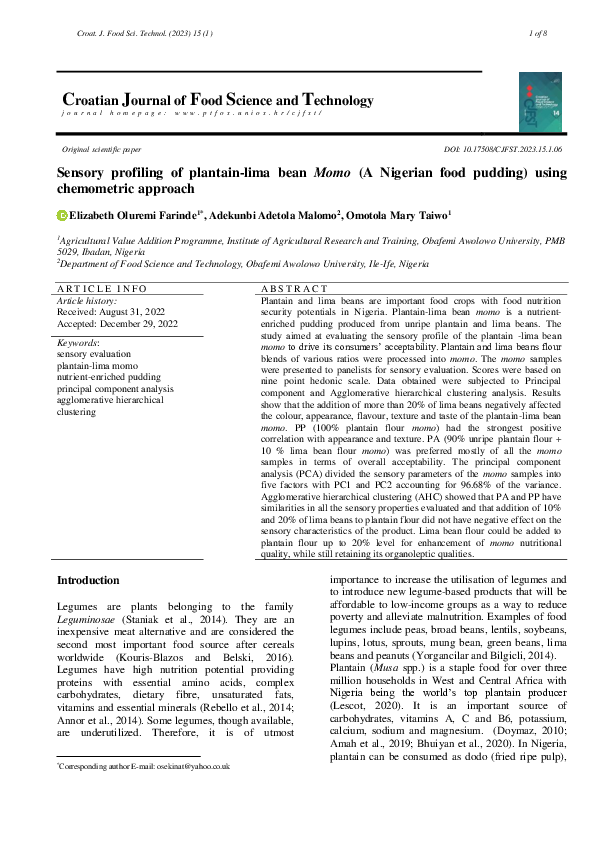 (PDF) Sensory profiling of plantain-lima bean Momo (A Nigerian food ...