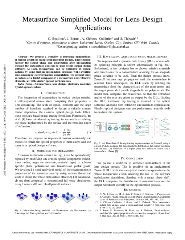 (PDF) Metasurface Simplified Model for Lens Design Applications