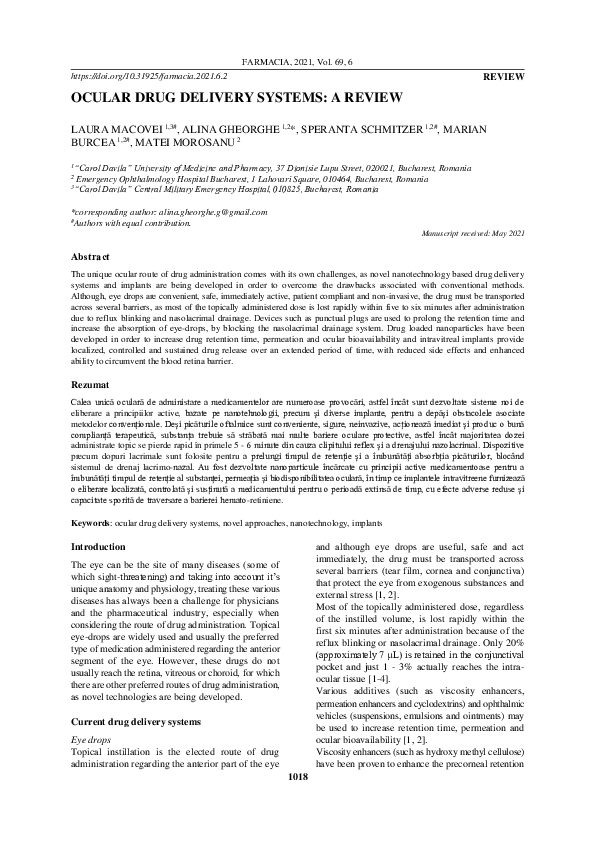 (PDF) Ocular Drug Delivery Systems: A Review