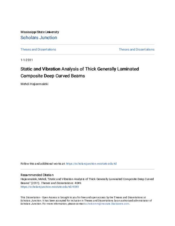 (PDF) Static and vibration analysis of thick generally laminated composite deep curved beams