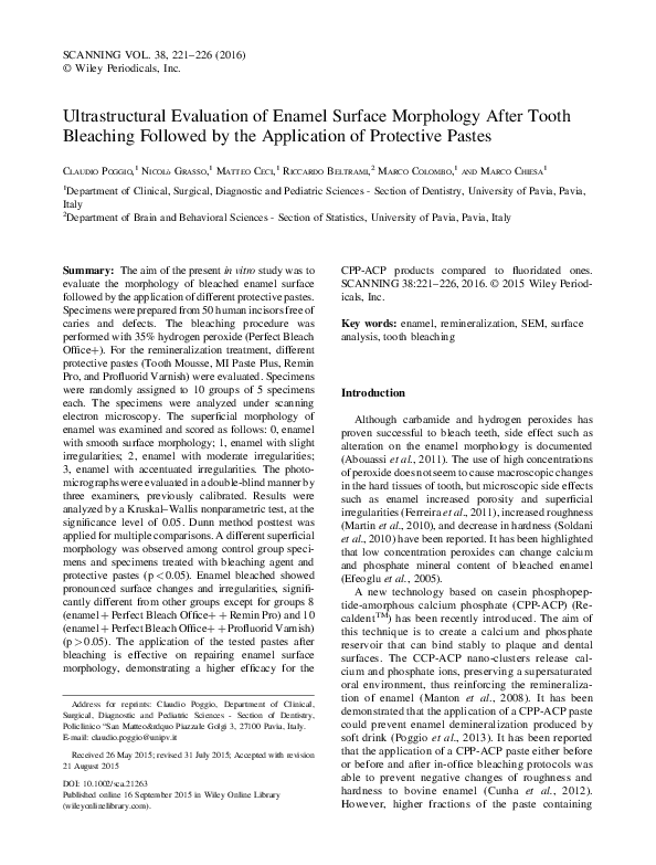 Pdf Ultrastructural Evaluation Of Enamel Surface Morphology After Tooth Bleaching Followed By