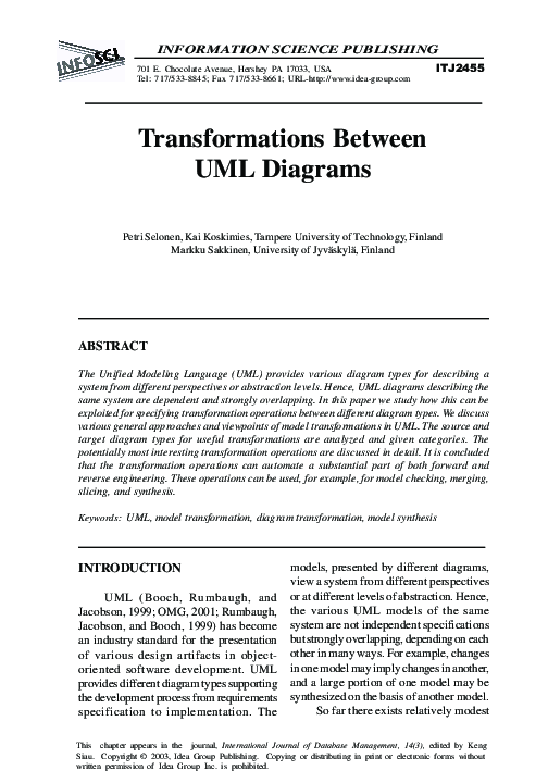 (PDF) Transformations Between UML Diagrams