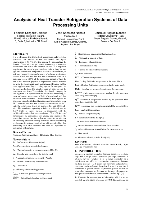 (PDF) Analysis of Heat Transfer Refrigeration Systems of Data ...