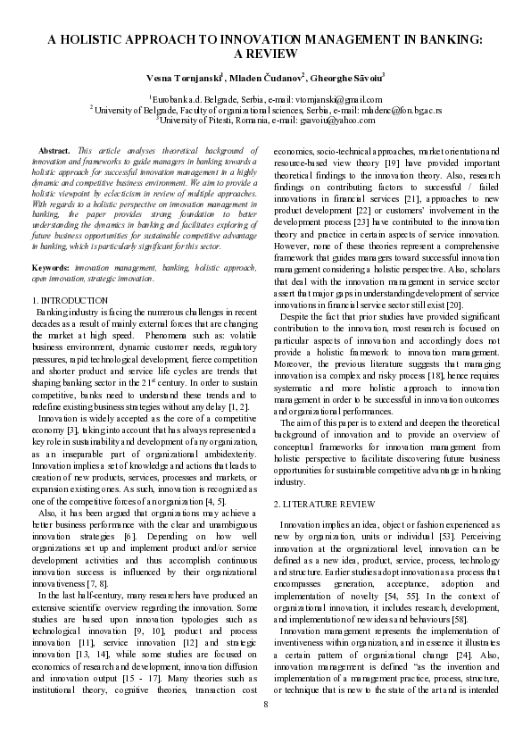 (PDF) A Holistic Approach to Innovation Management in Banking: A Review