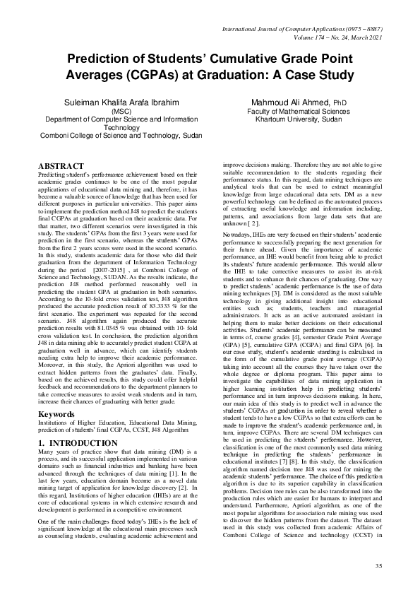 (PDF) Prediction of Students’ Cumulative Grade Point Averages (CGPAs ...