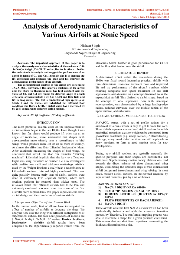 (PDF) Analysis of Aerodynamic Characteristics of Various Airfoils at Sonic Speed