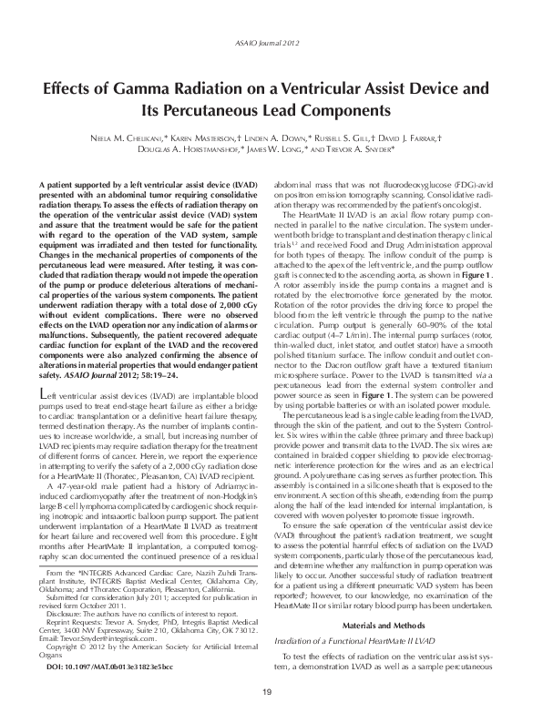 (PDF) Gamma Radiation Effects on LVAD Functionality