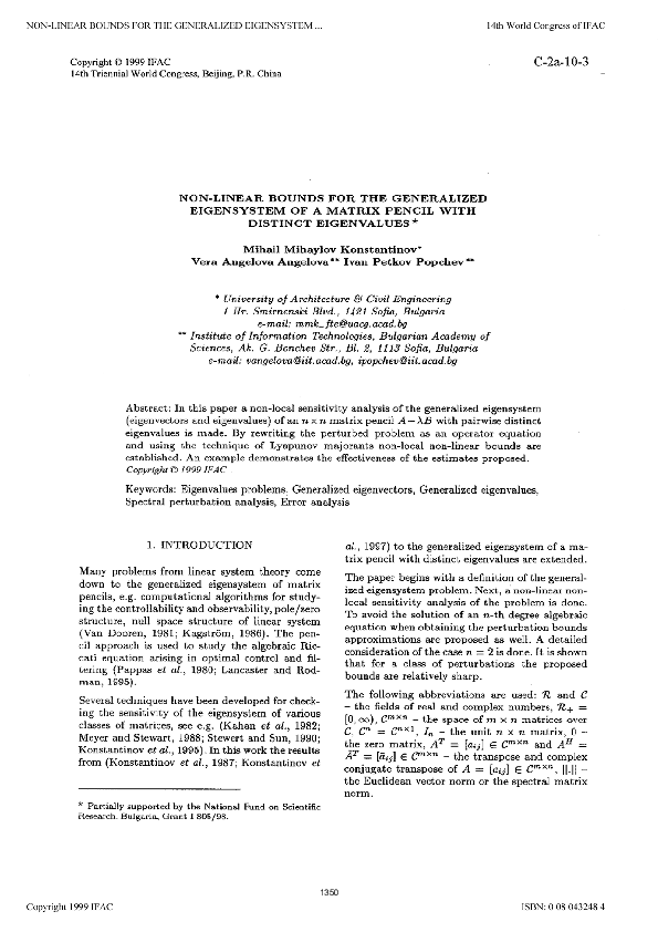 (PDF) Non-linear bounds for the generalized eigensystem of a matrix pencil with distinct eigenvalues