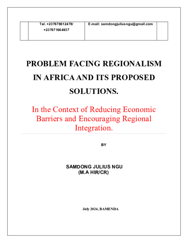 (PDF) PROBLEM FACING REGIONALISM IN AFRICA AND ITS PROPOSED SOLUTIONS
