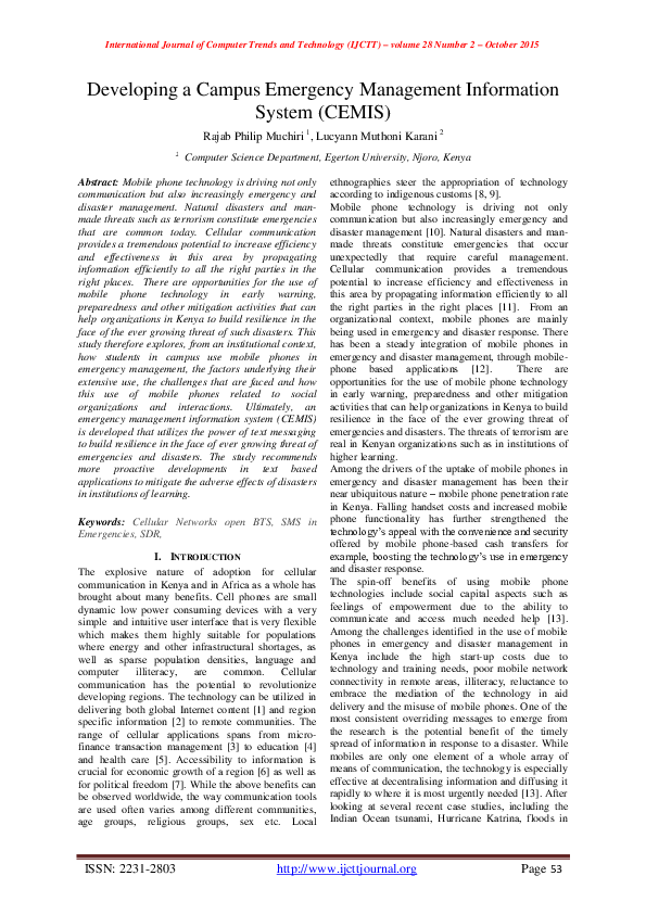 (PDF) Developing a Campus Emergency Management Information System (CEMIS)