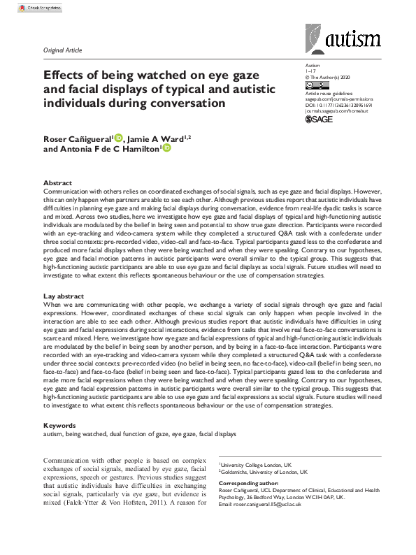 (PDF) Effects of being watched on eye gaze and facial displays of ...