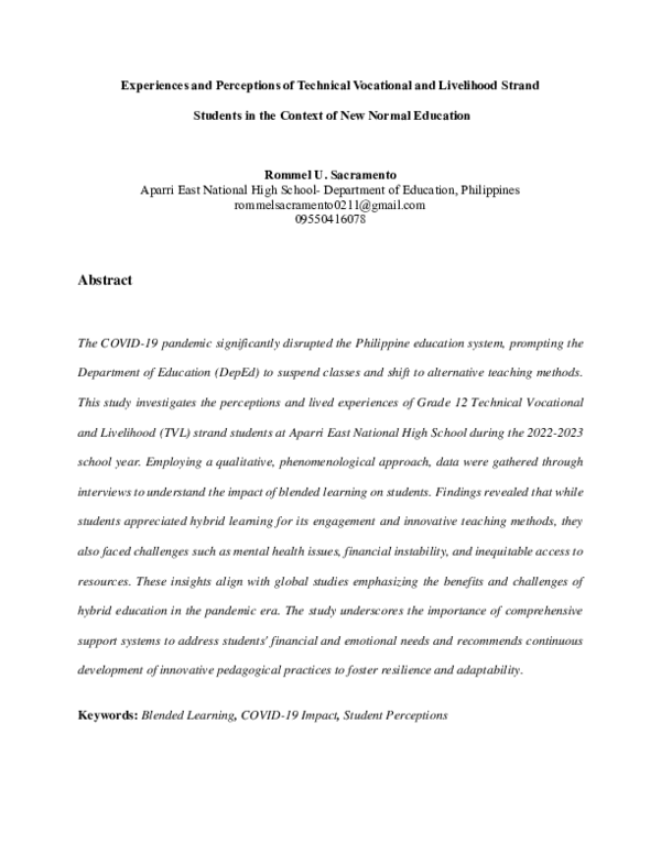 (PDF) Experiences and Perceptions of Technical Vocational and ...