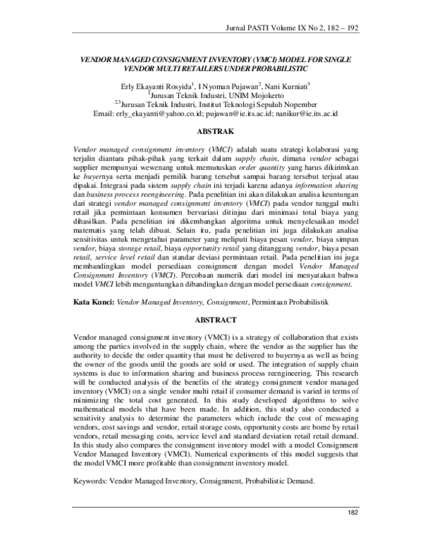 (PDF) Vendor Managed Consignment Inventory (Vmci) Model for Single Vendor Multi Retailers Under ...