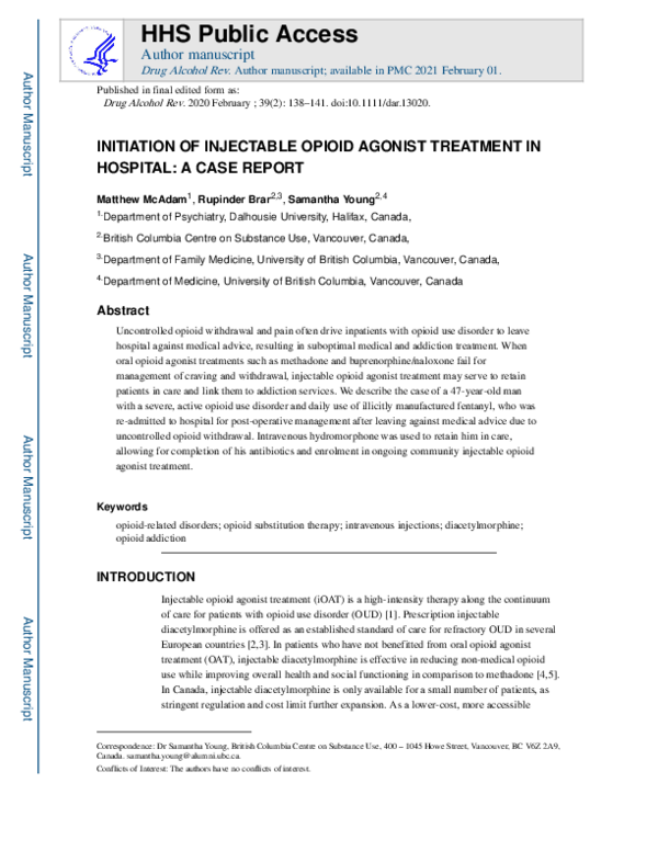 (PDF) Initiation of injectable opioid agonist treatment in hospital: A ...