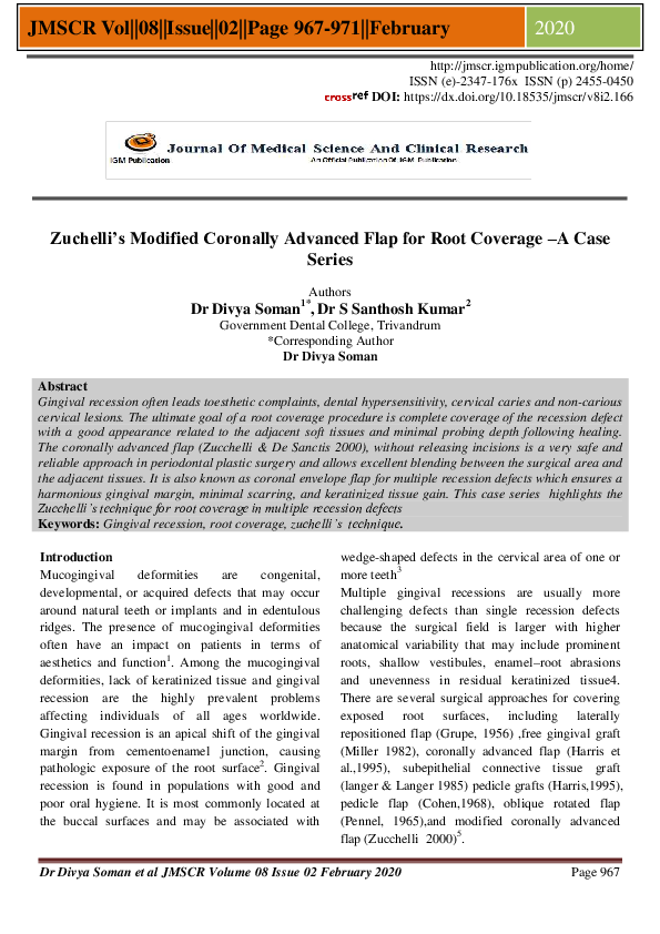 (PDF) Zuchelli’s Modified Coronally Advanced Flap for Root Coverage –A ...
